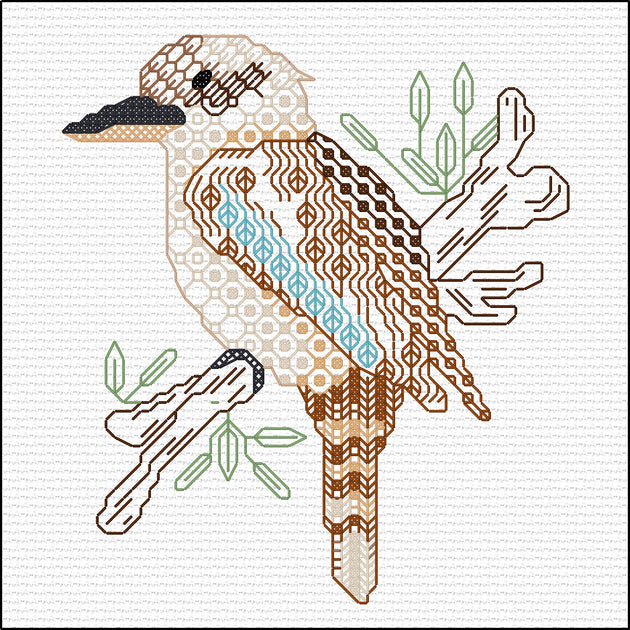 Blackwork embroidery Kookaburra | DoodleCraft Design | DoodleCraft Design