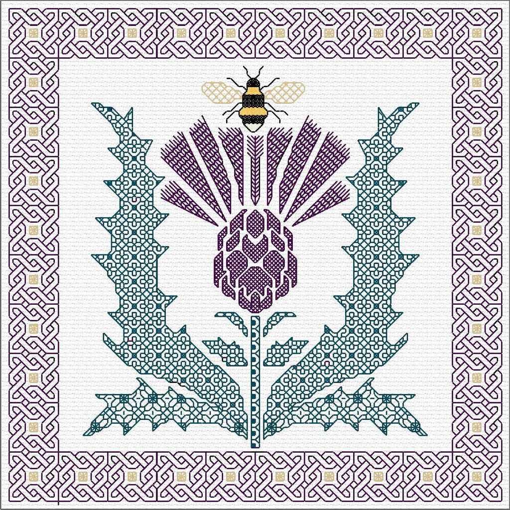 Blackwork Thistle with Bee | DoodleCraft Design | DoodleCraft Design
